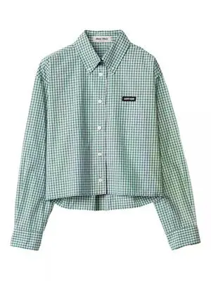 Miu Miu Cropped Gingham Check Shirt - Green