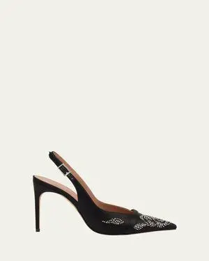 MALONE SOULIERS Jazz Embellished Satin Slingback Pumps - Black