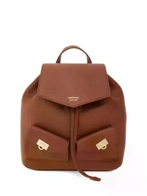 FERRAGAMO Geometric-Flap Drawstring Backpack Brown