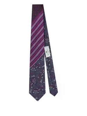 Etro Paisley Striped Silk Neck Tie - Purple