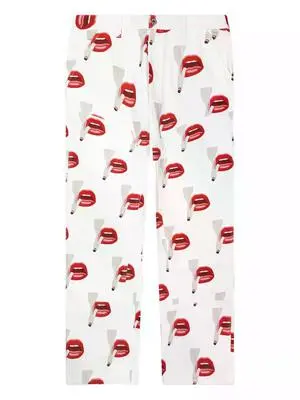 EMOTIONALLY UNAVAILABLE Smoking Lips-print Trousers - White