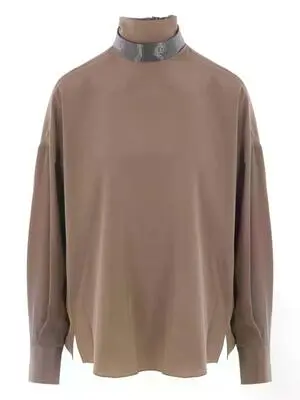Brunello Cucinelli Beaded-neck High-neck Blouse