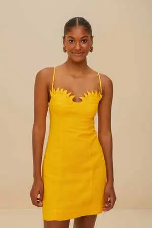 Farm Rio Sunrise Cup Euroflax Premium Linen Mini Dress - Yellow |  Editorialist