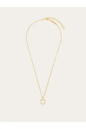 FERRAGAMO Gancini Crystal Pendant Necklace - Gold