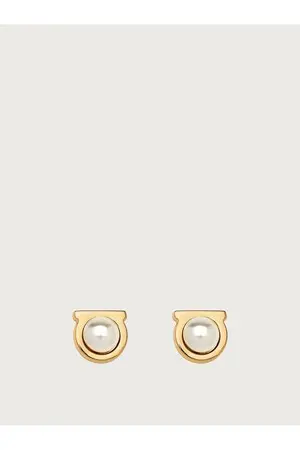 FERRAGAMO Gancini Pearl Stud Earrings - Gold