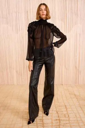 Ulla Johnson Magdalena Silk Smocked Long Sleeve Blouse - Noir