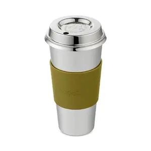 Christofle Stainless Steel Coffee Cup Objets Miroir With Leather Sleeve - No Color