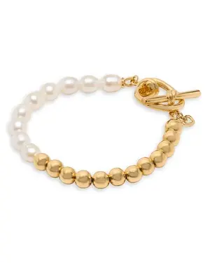 Kate Spade New York Ropes & Knots Bead & Cultured Freshwater Pearl Flex Bracelet - Pearl/gold
