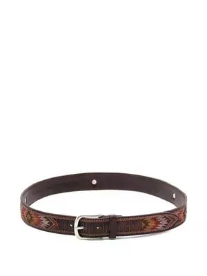ORTIGNI Embroidered Leather Belt - Brown