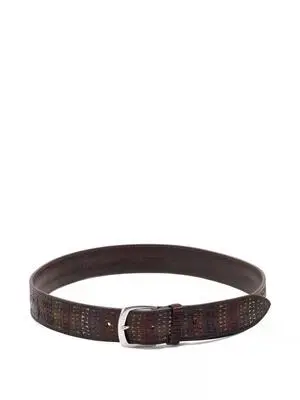 ORTIGNI Embroidered Leather Belt - Brown