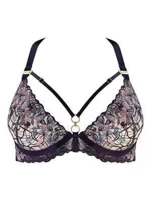 BORDELLE Amela Plunge Embroidered Lace Bra - Purple