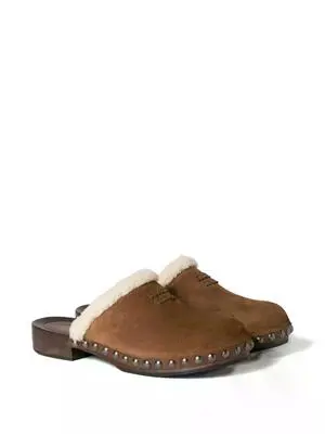 Miu Miu Suede Mules With Shearling Trim