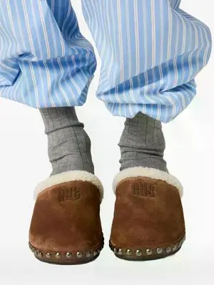 Miu Miu Suede Mules With Shearling Trim