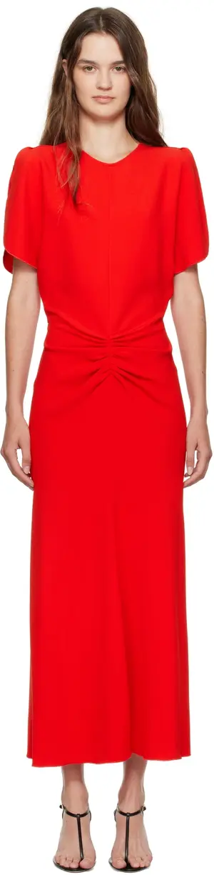 Victoria Beckham Gathered Waist Midi Dress - Red
