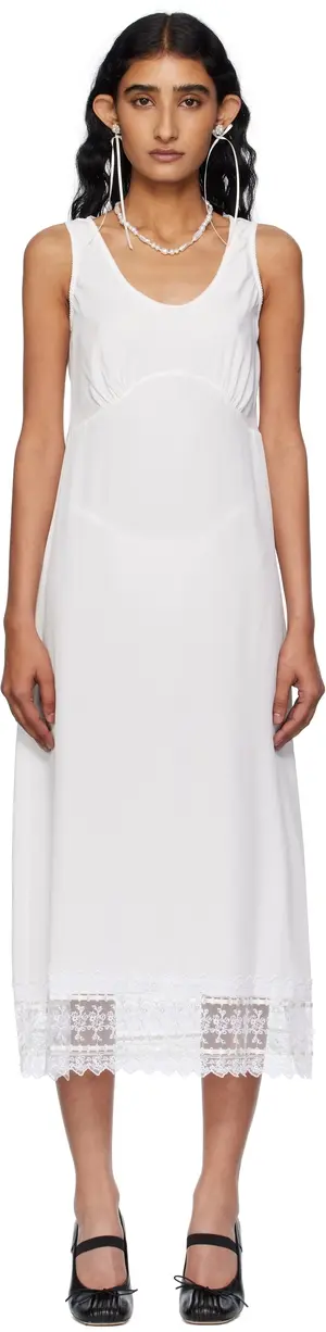 Simone Rocha Simone Rocha Off-White Trim Slip Midi Dress - Ivory