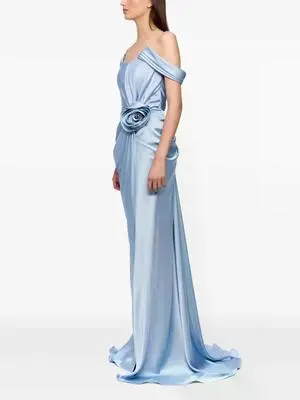ANA RADU Satin Maxi Dress With Rose Embellishment