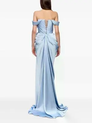 ANA RADU Satin Maxi Dress With Rose Embellishment