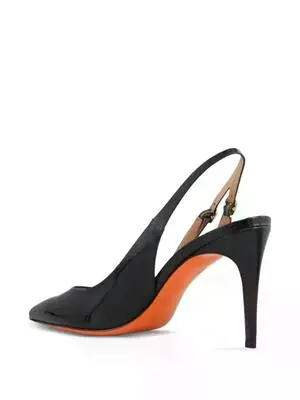 Santoni Slingback Leather Heeled Pumps - Black