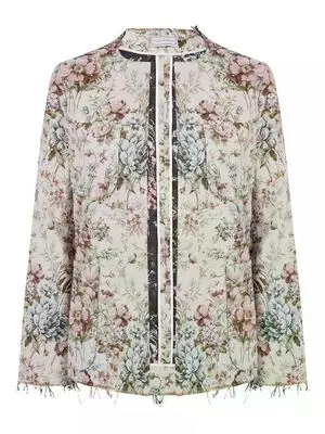 PIERRE-LOUIS MASCIA Floral-Print Frayed-Edge Jacket
