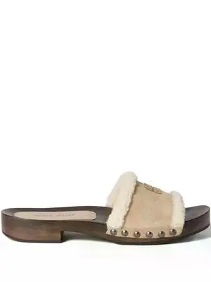 Miu Miu Suede Clog Sandals - Brown