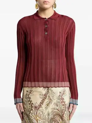 Etro Ribbed Knit Polo Top - Red