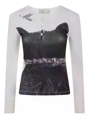 Blumarine Cat-print Ribbed Top