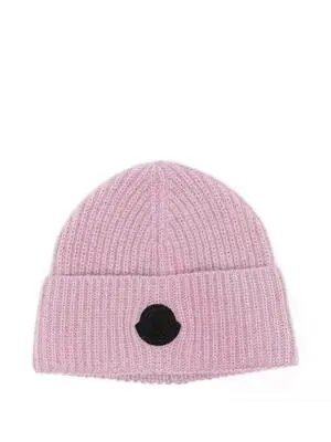 Moncler Ribbed Logo-plaque Beanie - Pink