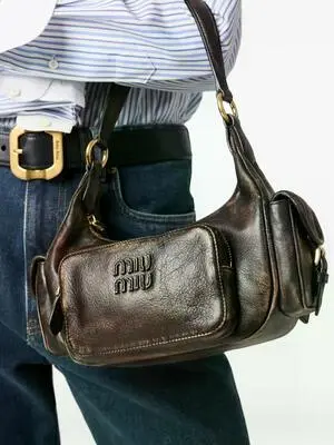 Miu Miu Pocket Lambskin Shoulder Bag - Brown