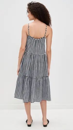 LE BOP Gingham Seersucker Midi Dress - Black & White Gingham