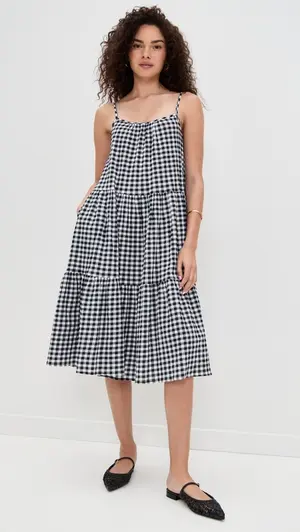 LE BOP Gingham Seersucker Midi Dress - Black & White Gingham