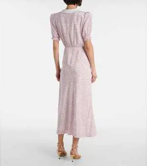 Alessandra Rich Flower Silk Midi Dress - Pink