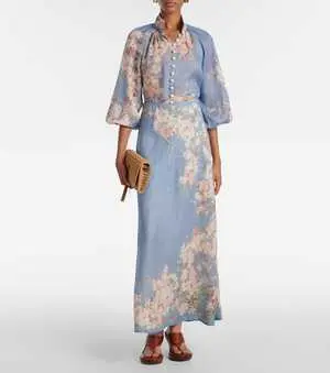 Zimmermann Cascadian Floral Linen Maxi Skirt