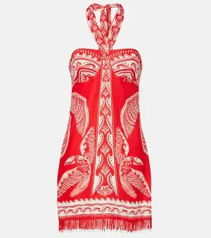 Farm Rio Majestic Coconut Tree Linen Minidress - Red