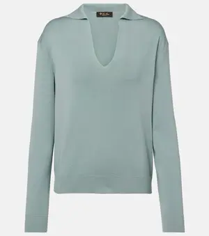 Loro Piana Silk And Cotton Polo Sweater - Blue