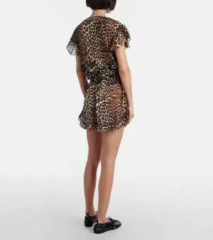 GANNI Leopard-print Ruffled Chiffon Shorts - Multicoloured