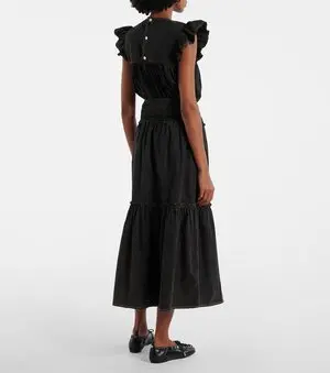 GANNI Smocked Tiered Cotton Maxi Skirt