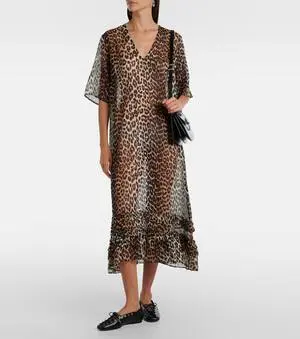 GANNI Leopard-print Sheer Chiffon Midi Dress