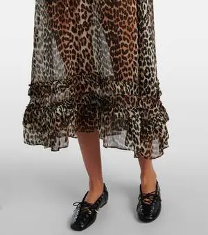 GANNI Leopard-print Sheer Chiffon Midi Dress