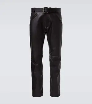 Saint Laurent Belted Straight Leather Pants
