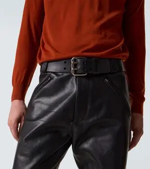 Saint Laurent Belted Straight Leather Pants
