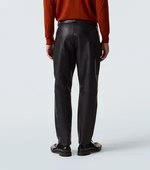 Saint Laurent Belted Leather Straight Pants