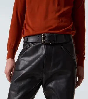 Saint Laurent Belted Leather Straight Pants