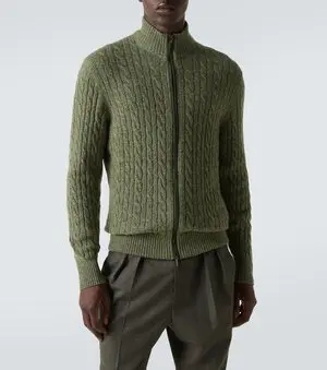 Loro Piana Cable-knit Cashmere Zip-up Sweater - Green