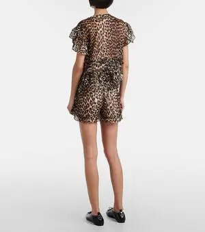 GANNI Leopard-print Ruffled Chiffon Blouse - Multicoloured
