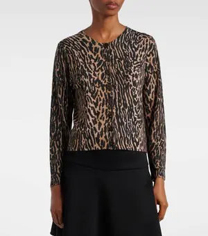 Rixo Peony Leopard-print Wool Cardigan