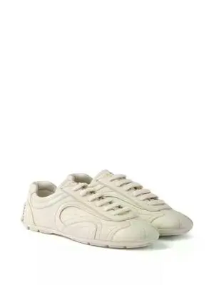 Prada Logo-patch Leather Lace-up Sneakers - Neutrals