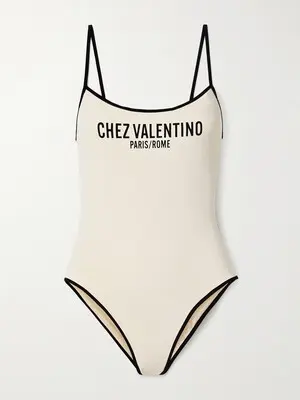 Valentino Garavani Printed Waffle-knit Swimsuit - Neutrals