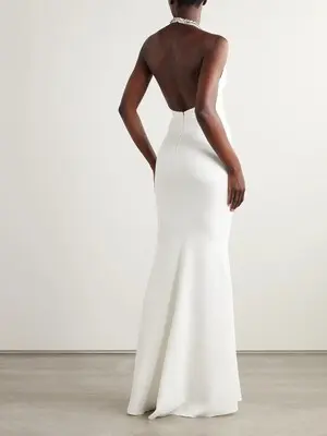 Givenchy Crystal-embellished Satin-crepe Halterneck Gown - Neutrals