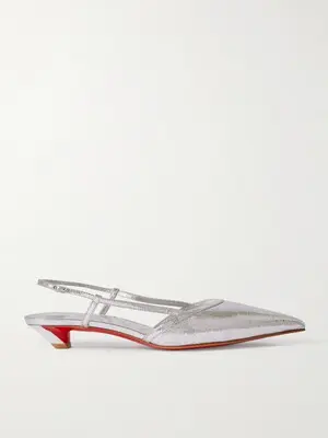 CHRISTIAN LOUBOUTIN Miss Z Slingina 25 Metallic Crinkled-leather Slingback Pumps - Silver