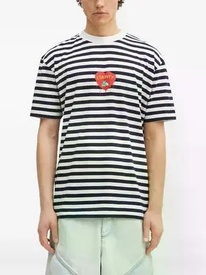 COUNTY OF MILAN Heart-embellished Striped T-shirt - Black